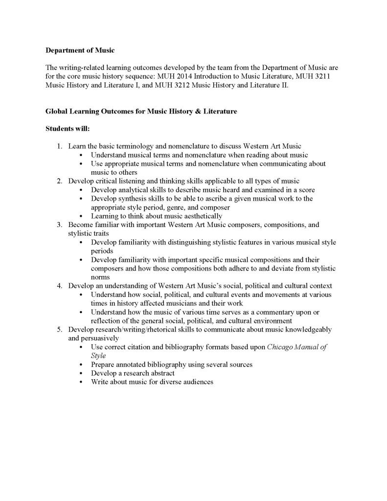 Department of Music – Writing Across the Curriculum