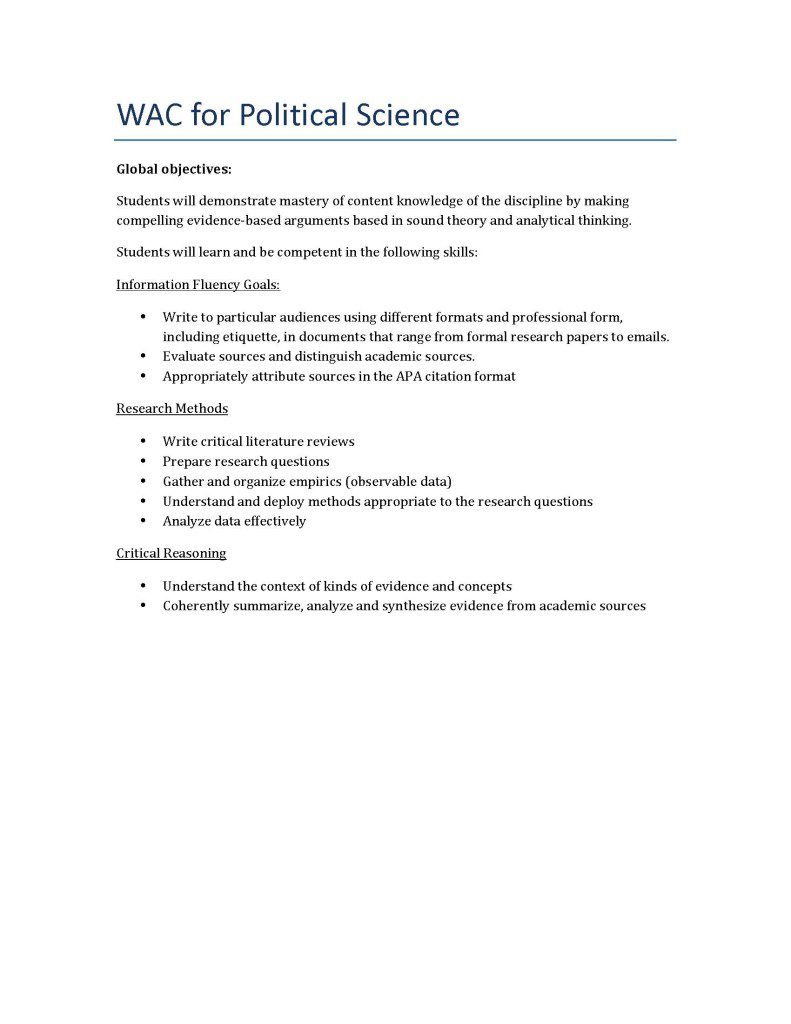 Department of Political Science - Writing Across the Curriculum